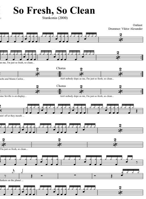 So Fresh, so Clean - OutKast - Drum Sheet Music - DrumSetSheetMusic.com