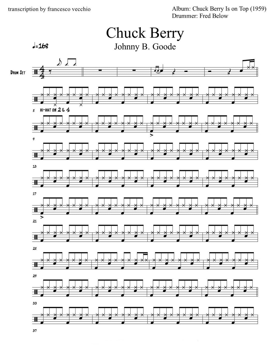Johnny B. Goode - Chuck Berry - Drum Sheet Music - Francis' Drumming ...