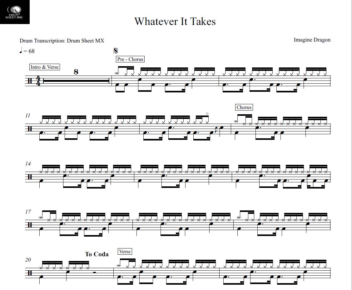 Whatever It Takes - Imagine Dragon - Drum Sheet Music - Drum Sheet MX ...