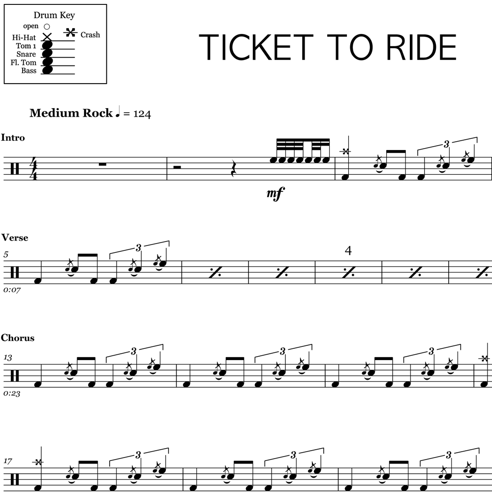 Ticket to Ride - The Beatles - Drum Sheet Music - OnlineDrummer.com ...