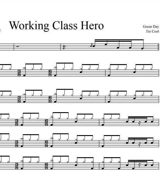 Working Class Hero - Green Day - Drum Sheet Music - DrumSetSheetMusic.com