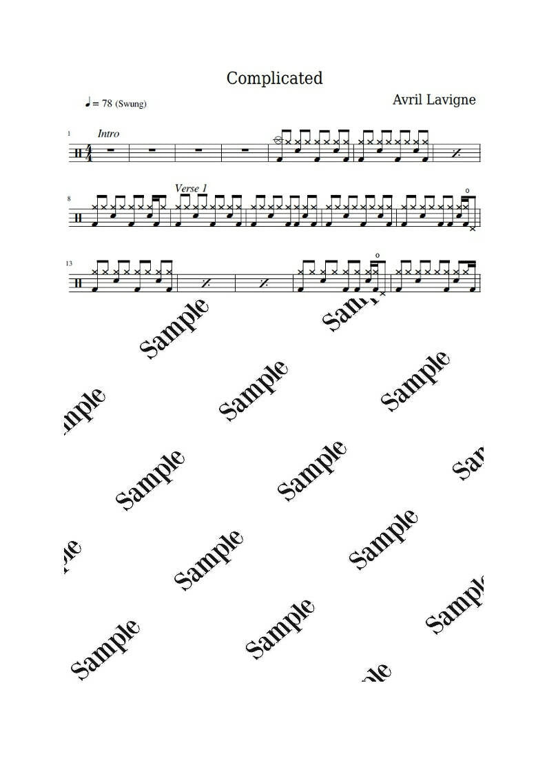 Complicated - Avril Lavigne - Drum Sheet Music - KiwiDrums ...