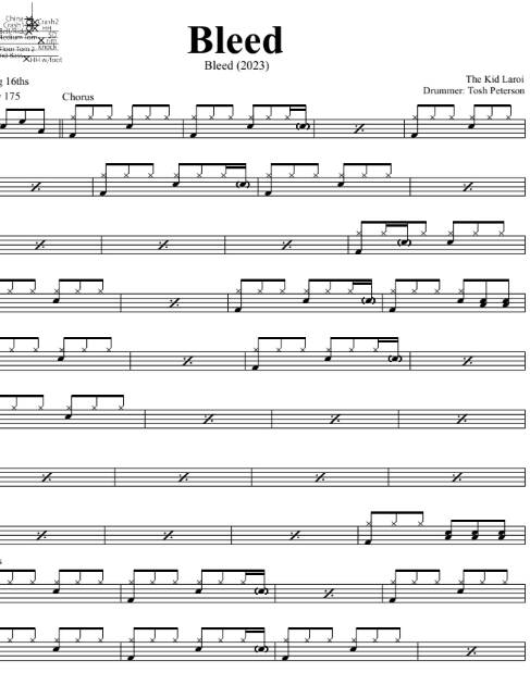 Bleed - The Kid Laroi - Drum Sheet Music - DrumSetSheetMusic.com