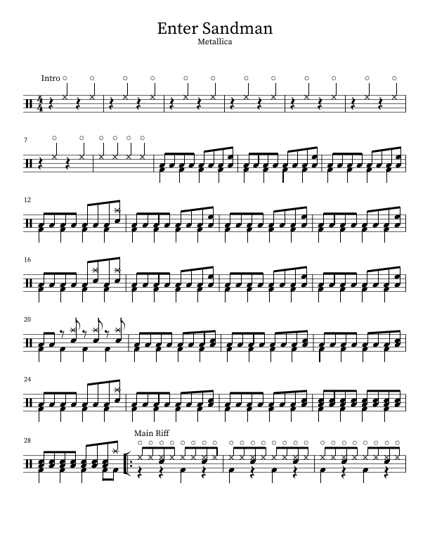 Enter Sandman - Metallica - Drum Sheet Music - SheetMusicDirect D ...