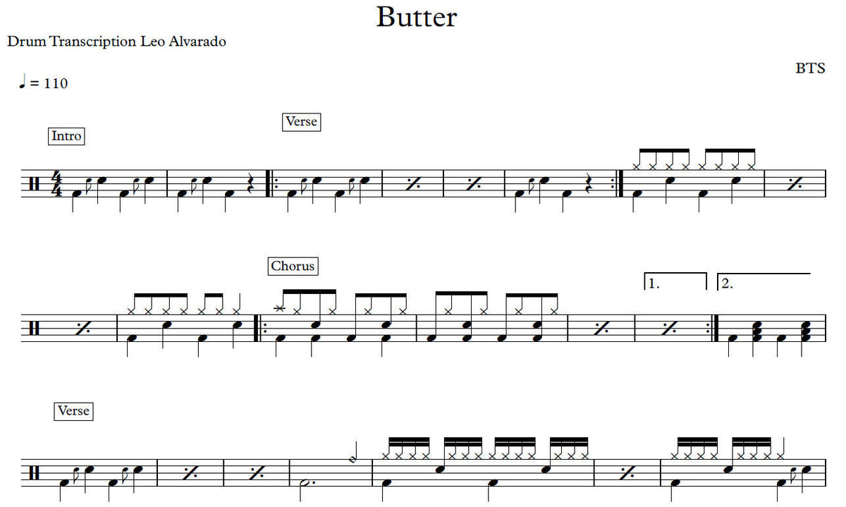 Butter - BTS (방탄소년단) - Drum Sheet Music - Leo Alvarado – DrumSetSheetMusic