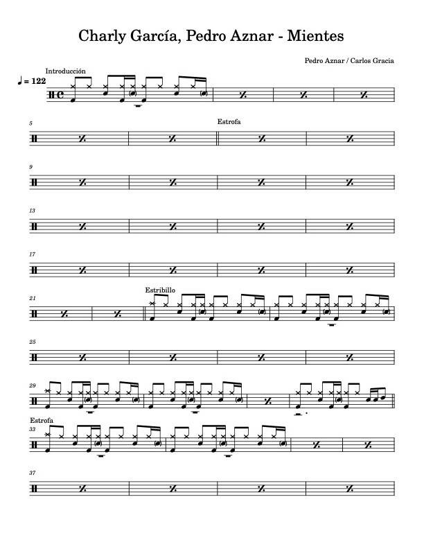 Mientes - Charly García & Pedro Aznar - Drum Sheet Music - Carlos Dias ...