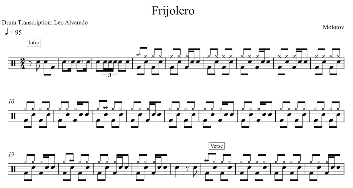 Frijoleto - Molotov - Drum Sheet Music - Leo Alvarado – DrumSetSheetMusic