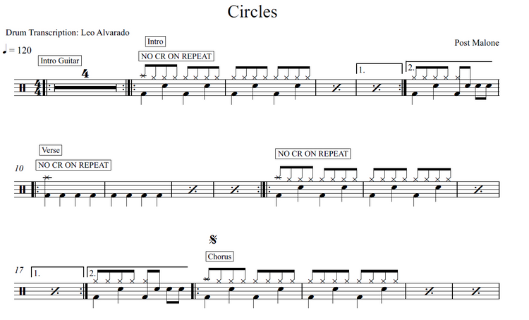 Circles - Post Malone - Drum Sheet Music - Leo Alvarado – DrumSetSheetMusic