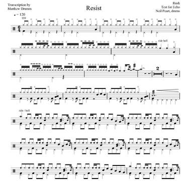 Resist - Rush - Drum Sheet Music - Drumm Transcriptions – DrumSetSheetMusic