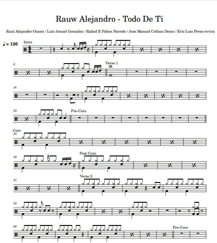 Todo De Ti - Rauw Alejandro - Drum Sheet Music - Carlos Dias-Aidos ...