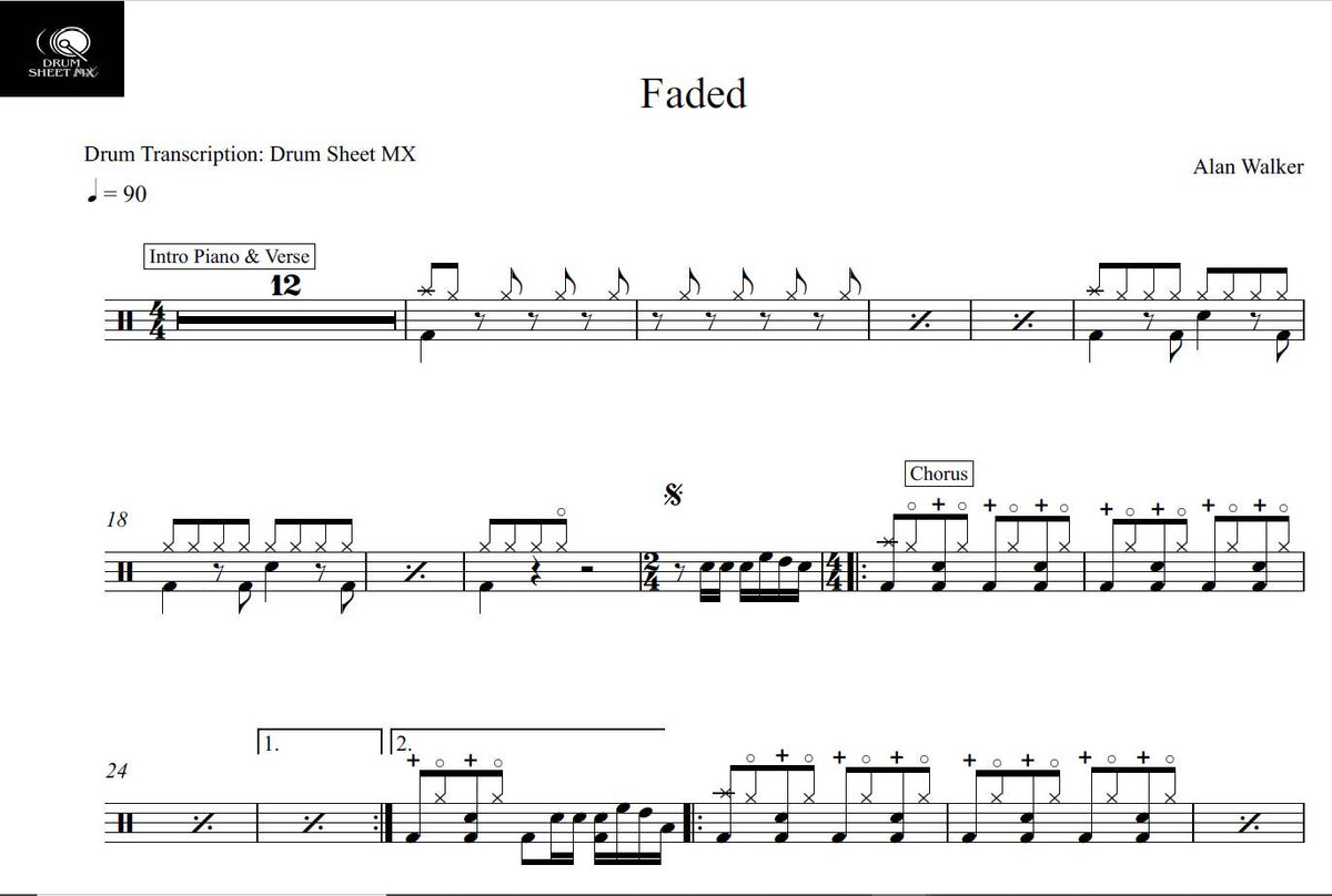 Faded - Alan Walker - Drum Sheet Music - Drum Sheet MX – DrumSetSheetMusic