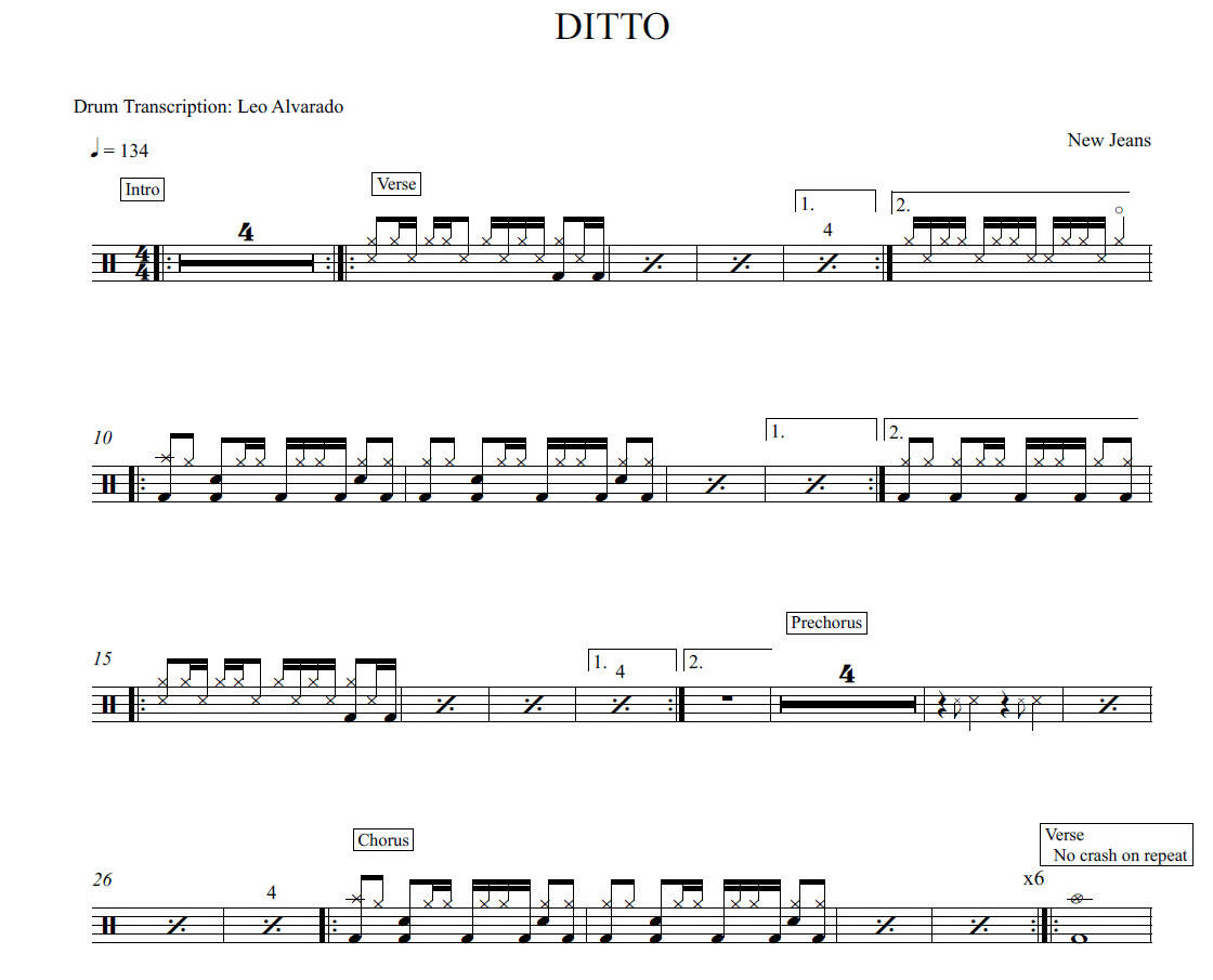 Ditto - New Jeans (뉴진스) - Drum Sheet Music - Leo Alvarado ...