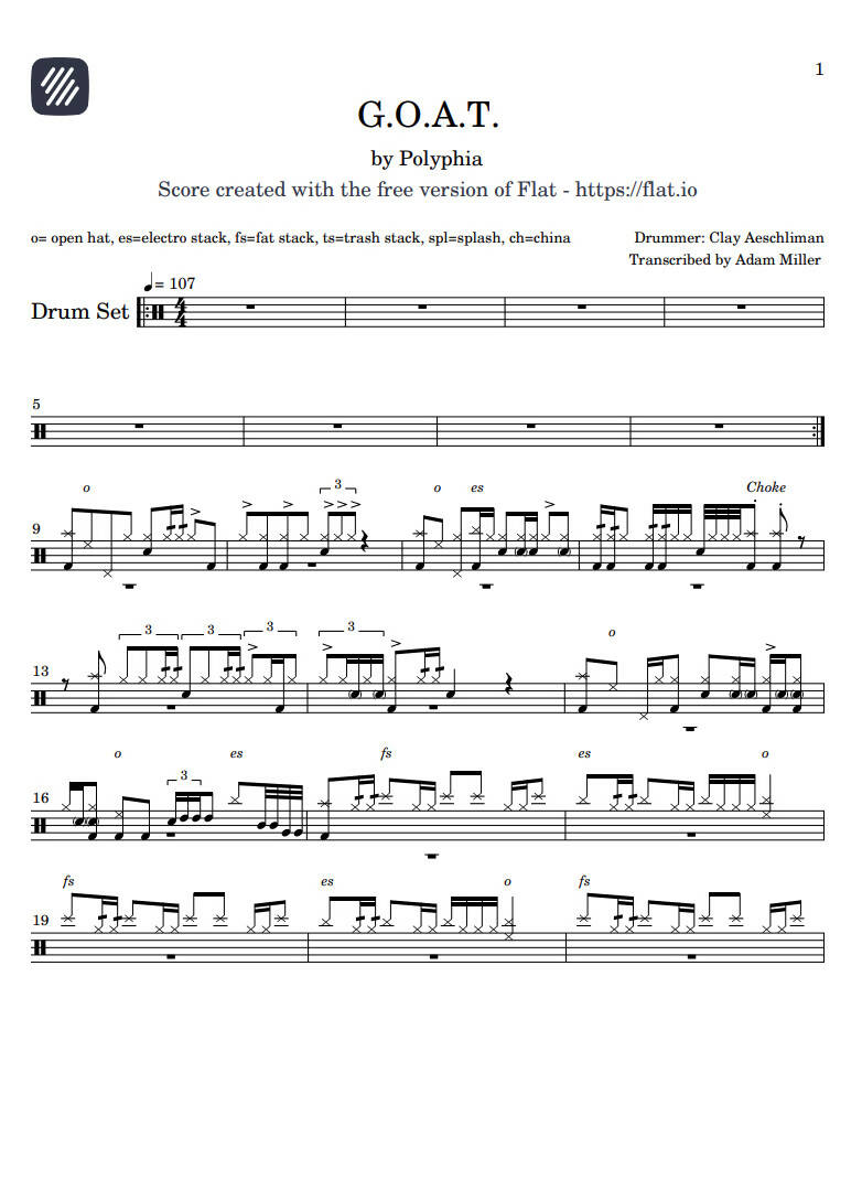 G.O.A.T. - Polyphia - Drum Sheet Music - Adam Miller – DrumSetSheetMusic