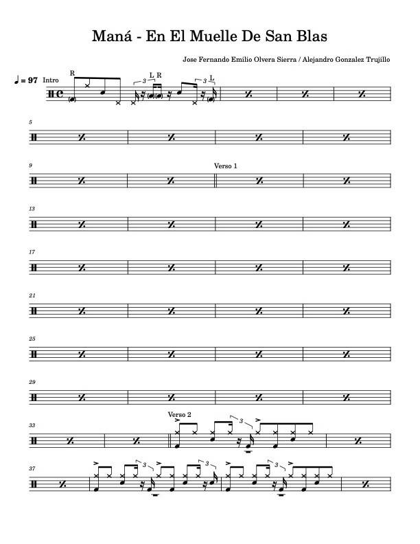En El Muelle De San Blas - Maná - Drum Sheet Music - Carlos Dias-Aidos ...