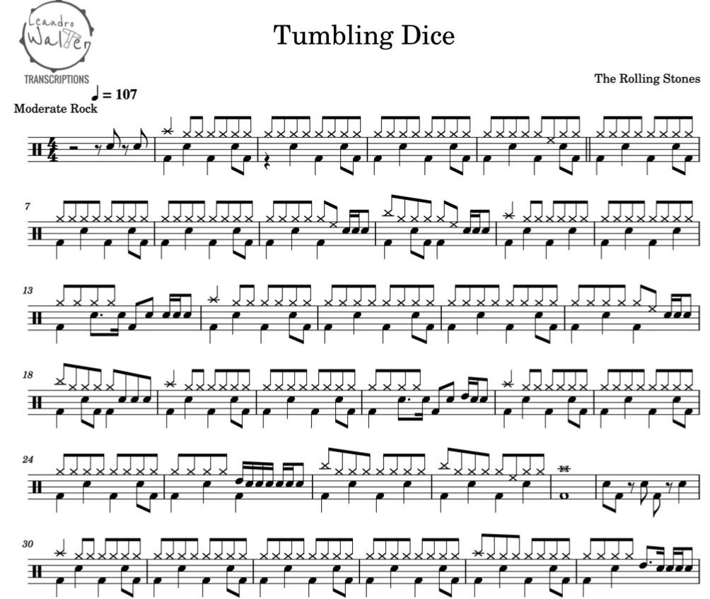 Tumbling Dice - The Rolling Stones - Drum Sheet Music - Percunerds ...