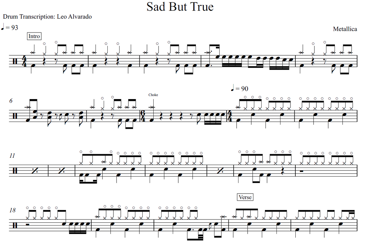 Sad but True - Metallica - Drum Sheet Music - Leo Alvarado ...