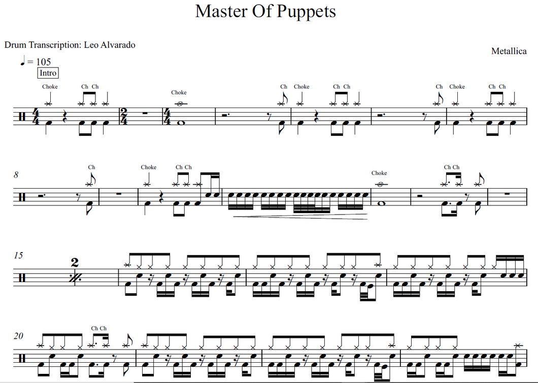Master of Puppets - Metallica - Drum Sheet Music - Leo Alvarado ...