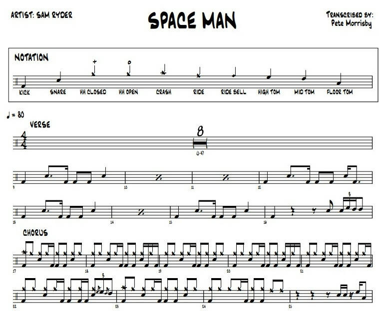 Space Man - Sam Ryder - Drum Sheet Music - Pete Morrisby ...
