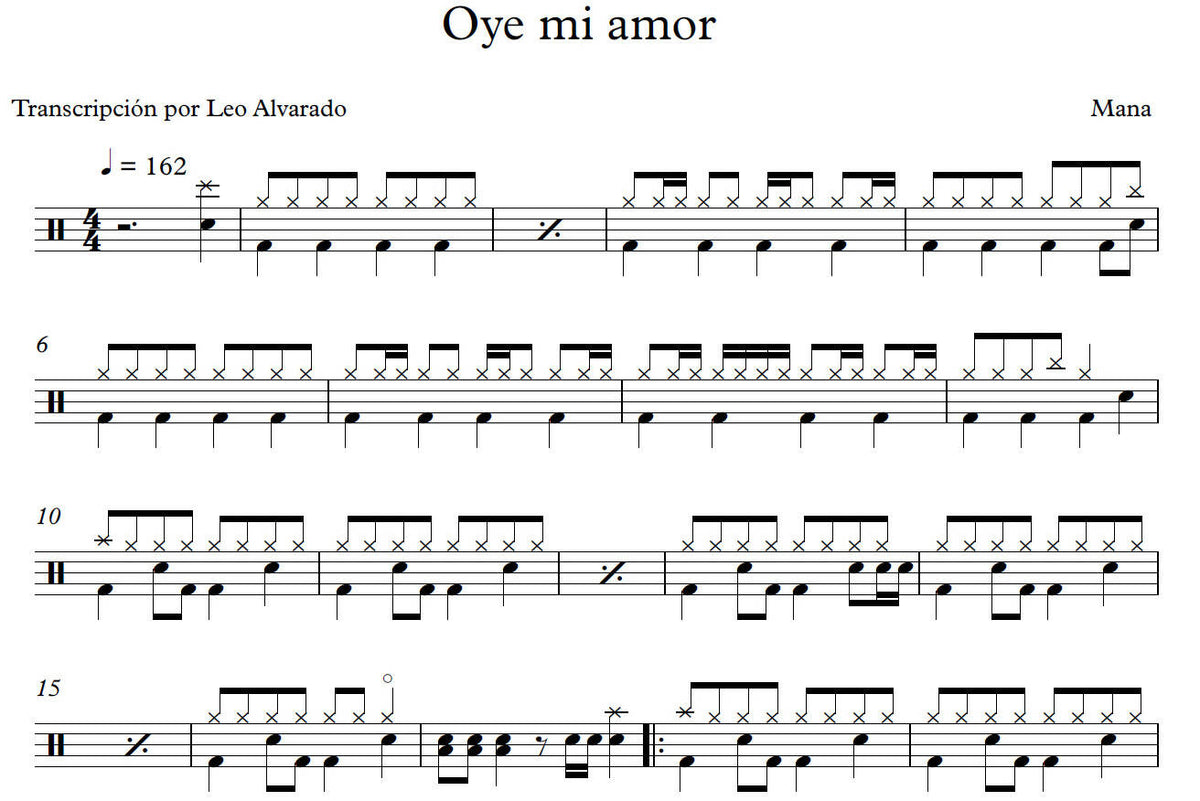 Oye Mi Amor - Maná - Drum Sheet Music - Leo Alvarado – DrumSetSheetMusic