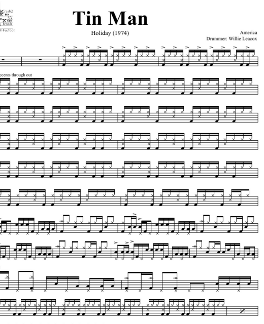 Tin Man - America - Drum Sheet Music - DrumSetSheetMusic.com