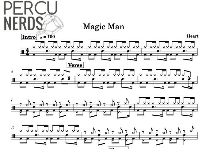 Magic Man - Heart - Drum Sheet Music - Percunerds Transcriptions ...