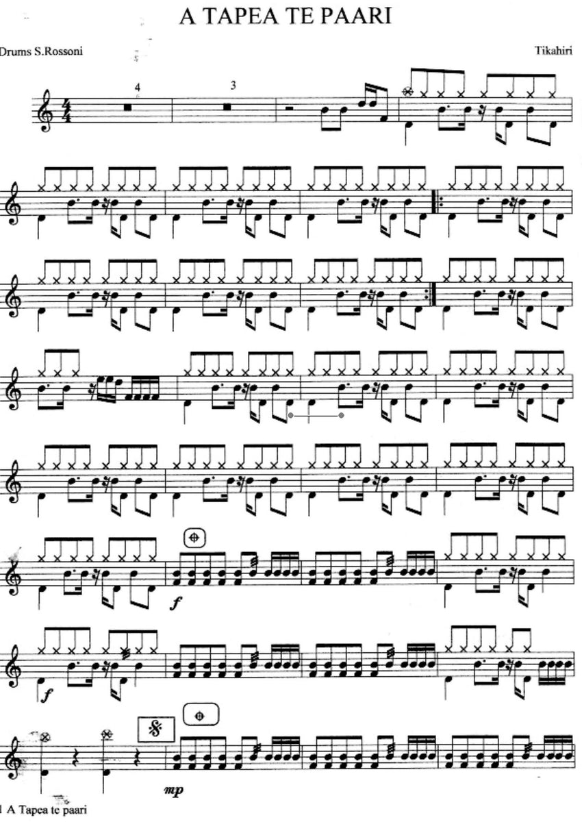 A Tapea Te paari - Tikahiri - Drum Sheet Music - Rossoni ...