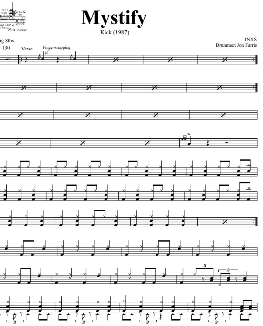 Mystify - INXS - Drum Sheet Music - DrumSetSheetMusic.com