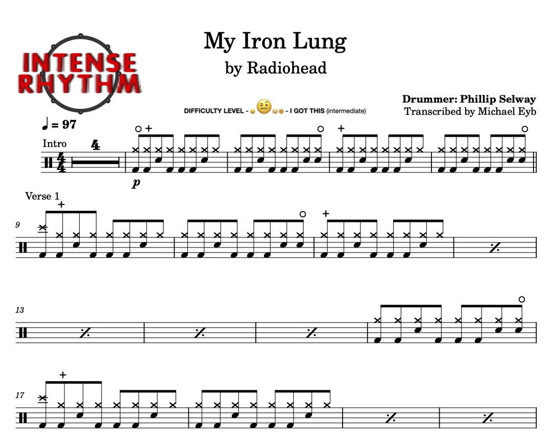My Iron Lung - Radiohead - Drum Sheet Music - Intense Rhythm Drum ...