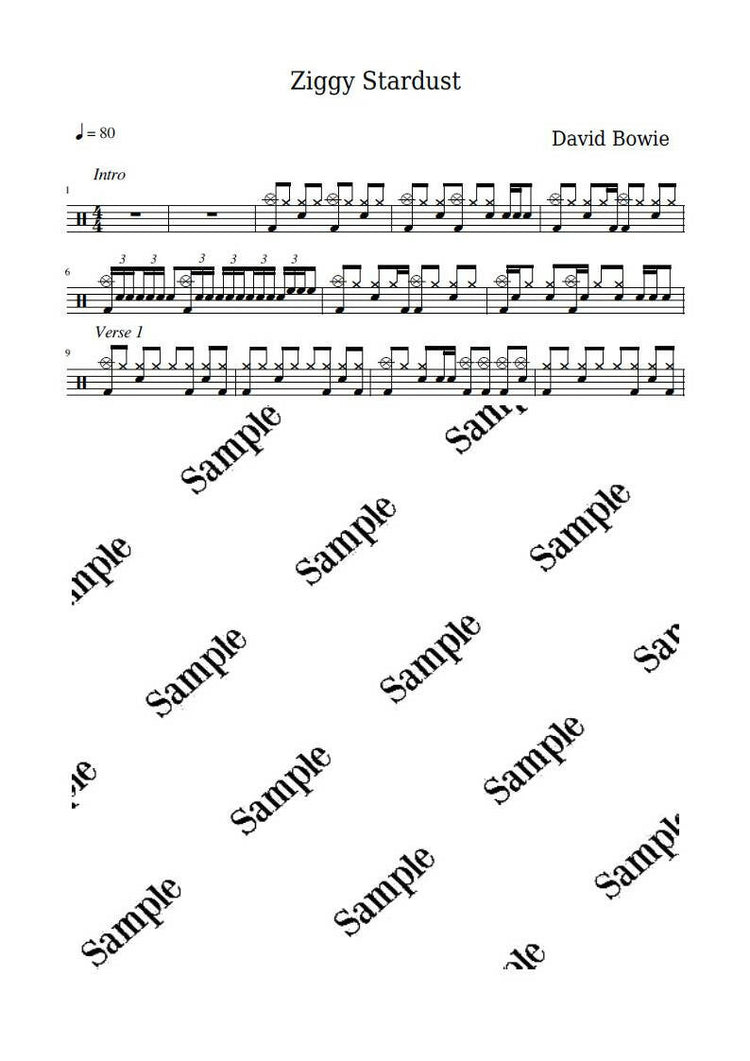 Ziggy Stardust - David Bowie - Drum Sheet Music - KiwiDrums ...