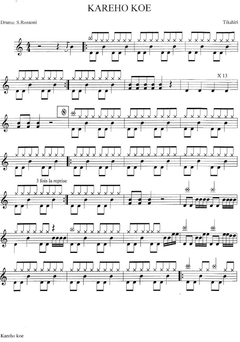Kareho Koe - Tikahiri - Drum Sheet Music - Rossoni – DrumSetSheetMusic