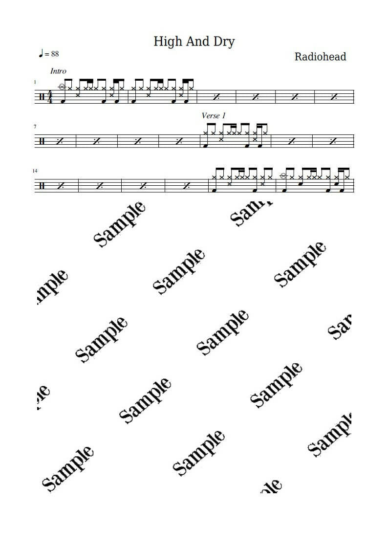 High and Dry - Radiohead - Drum Sheet Music - KiwiDrums – DrumSetSheetMusic