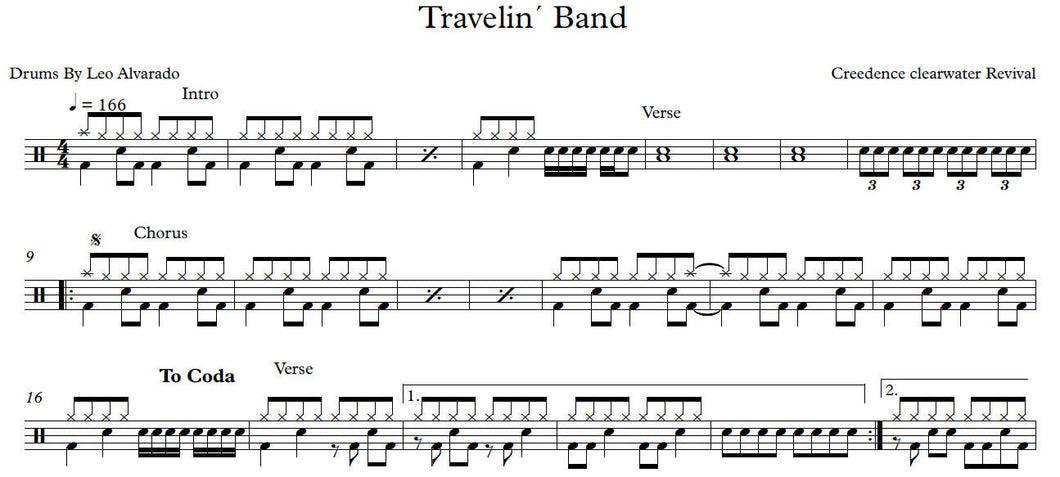 Travelin' Band - Creedence Clearwater Revival (CCR) - Drum Sheet Music ...