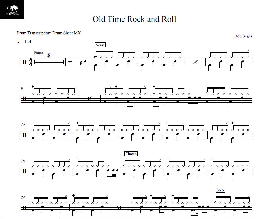 Old Time Rock & Roll - Bob Seger - Drum Sheet Music - Drum Sheet MX ...