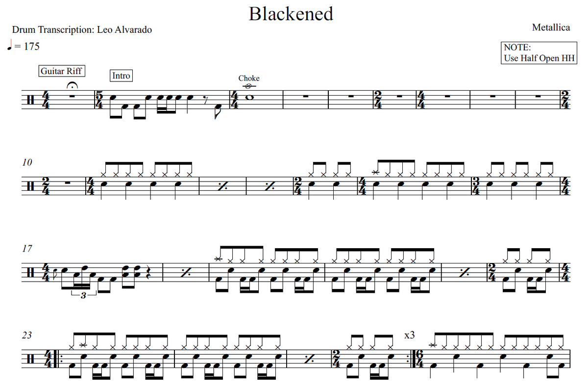 Blackened - Metallica - Drum Sheet Music - Leo Alvarado – DrumSetSheetMusic