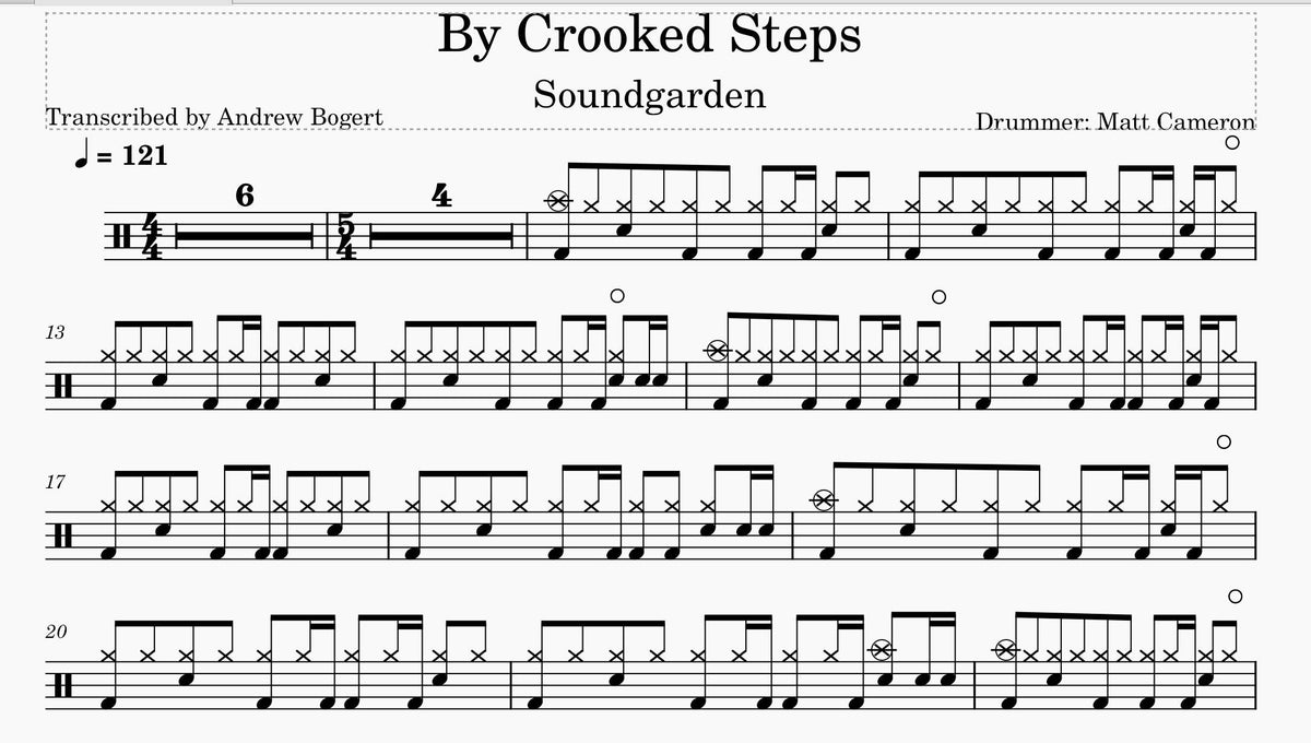 By Crooked Steps - Soundgarden - Drum Sheet Music - Andrew Bogert ...