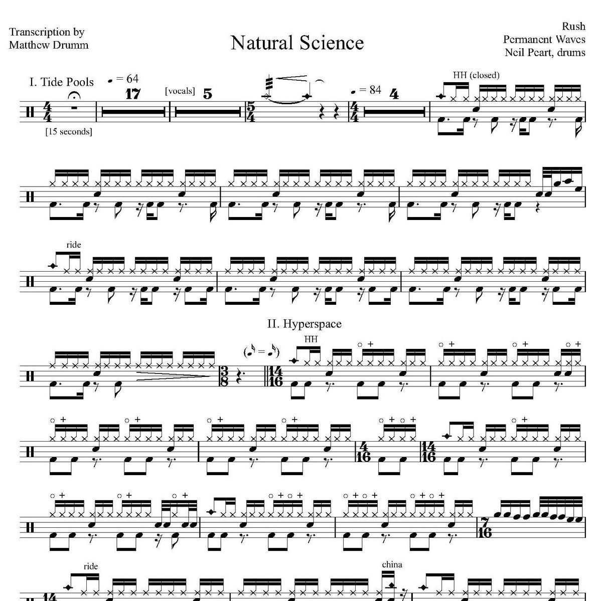 Natural Science - Rush - Drum Sheet Music - Drumm Transcriptions ...