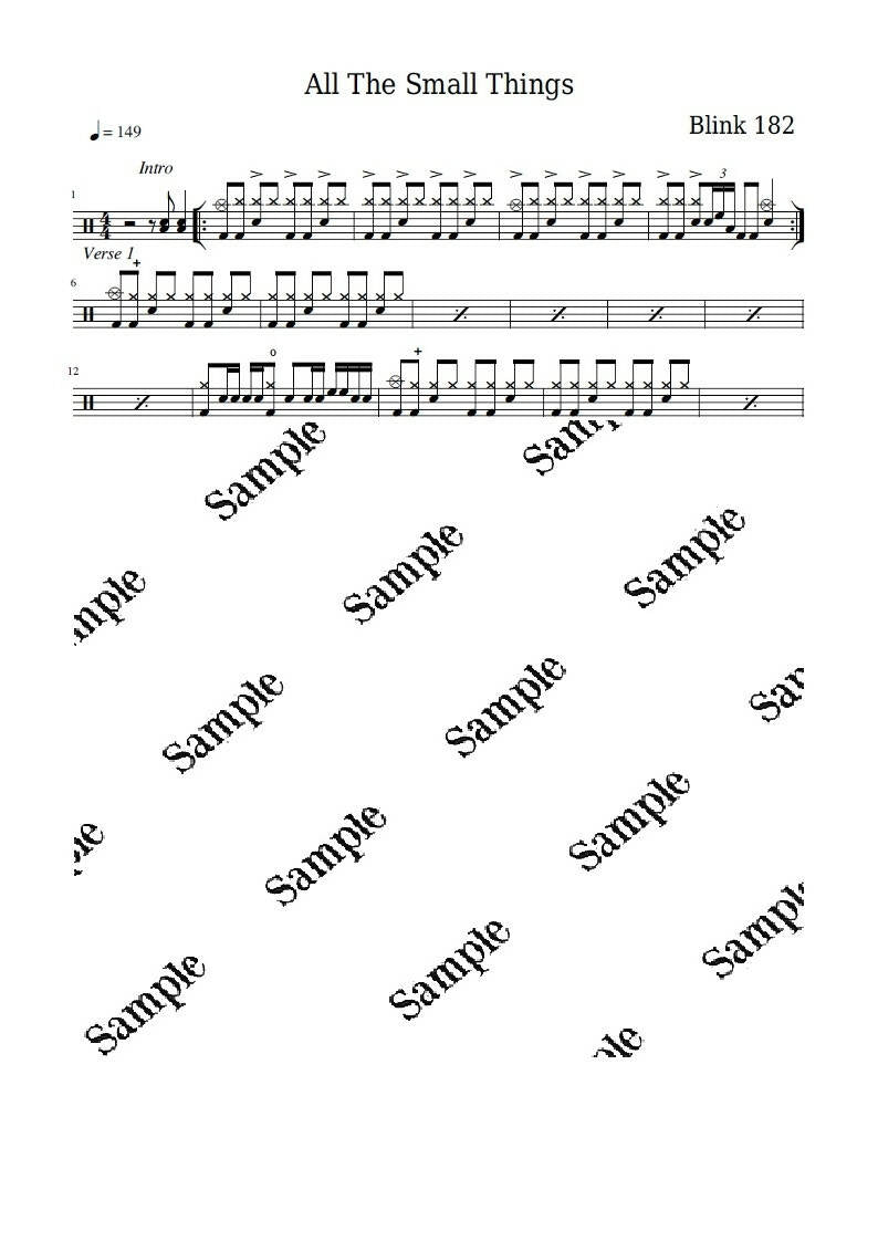 All the Small Things - Blink 182 - Drum Sheet Music - KiwiDrums ...