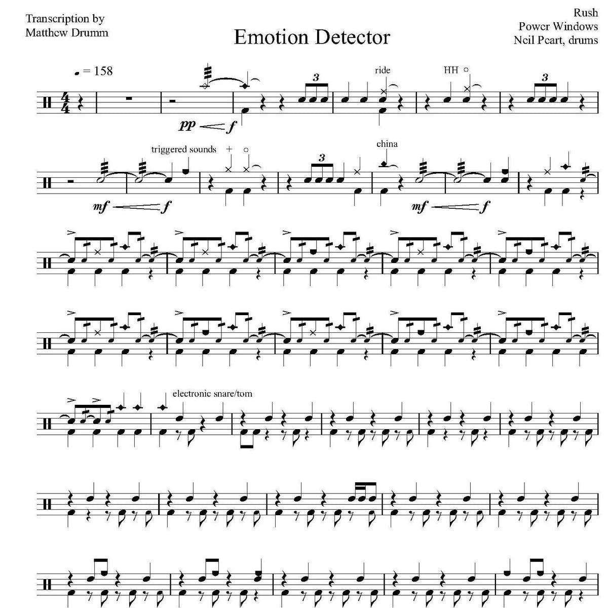 Emotion Detector - Rush - Drum Sheet Music - Drumm Transcriptions ...