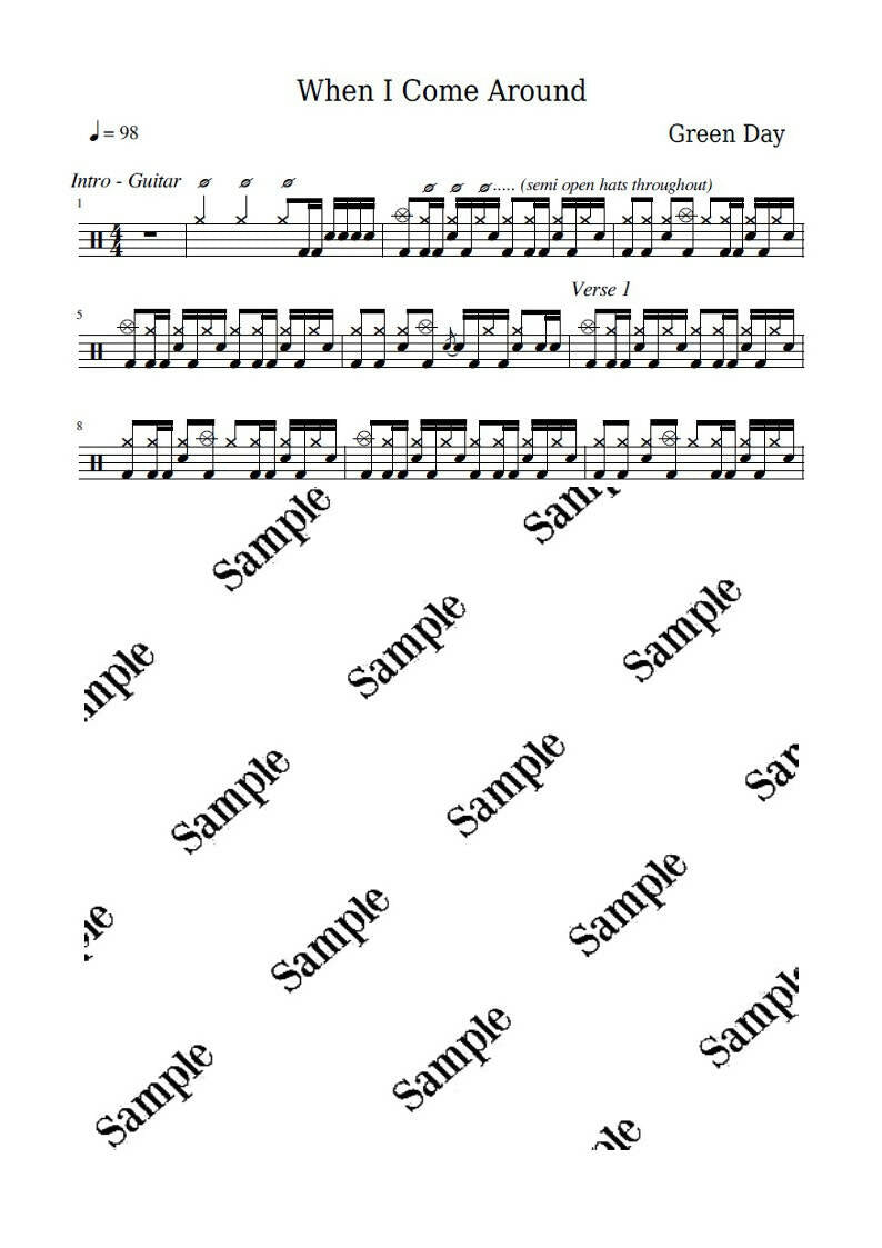 When I Come Around - Green Day - Drum Sheet Music - KiwiDrums ...