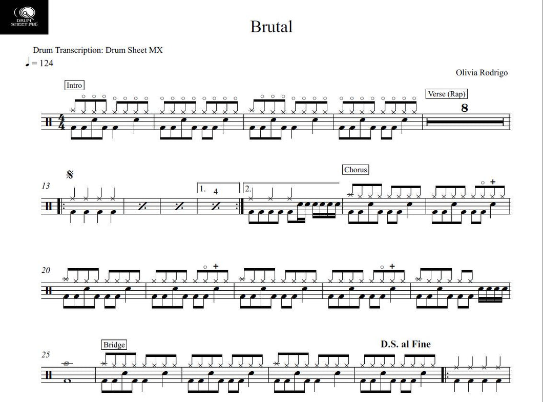 Brutal - Olivia Rodrigo - Drum Sheet Music - Drum Sheet MX ...