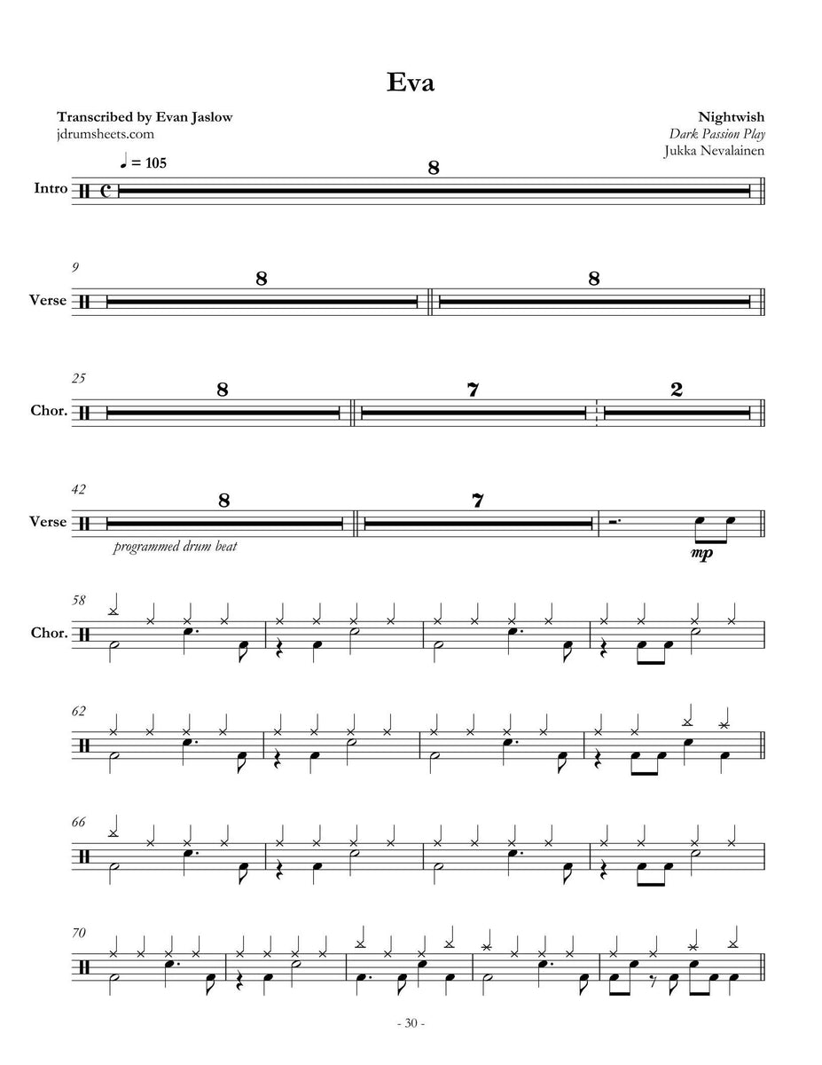 Eva - Nightwish - Drum Sheet Music - Jaslow Drum Sheets – DrumSetSheetMusic