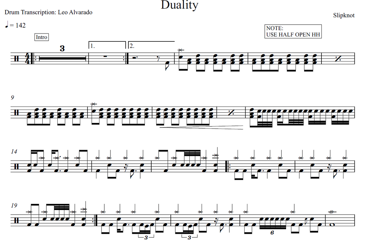 Duality - Slipknot - Drum Sheet Music - Leo Alvarado – DrumSetSheetMusic