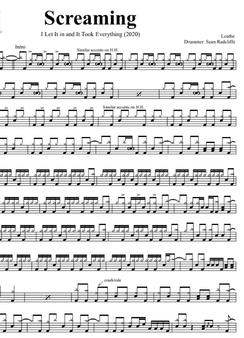 Screaming - Loathe - Drum Sheet Music - DrumSetSheetMusic.com