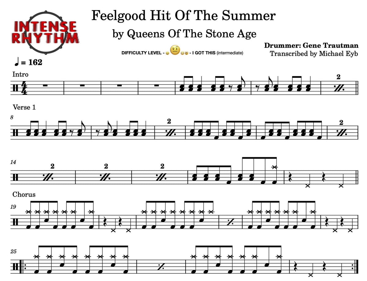 Feel Good Hit of the Summer - Queens of the Stone Age - Drum Sheet ...