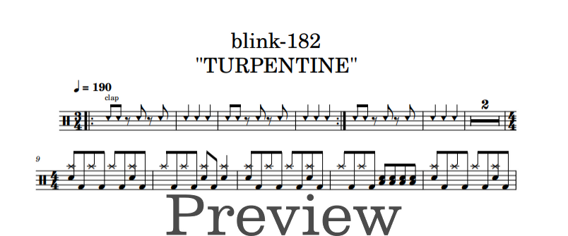Turpentine - Blink 182 - Drum Sheet Music - DrumonDrummer ...