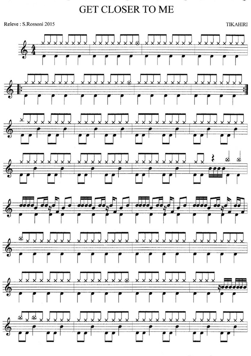 Get Closer to Me - Tikahiri - Drum Sheet Music - Rossoni ...