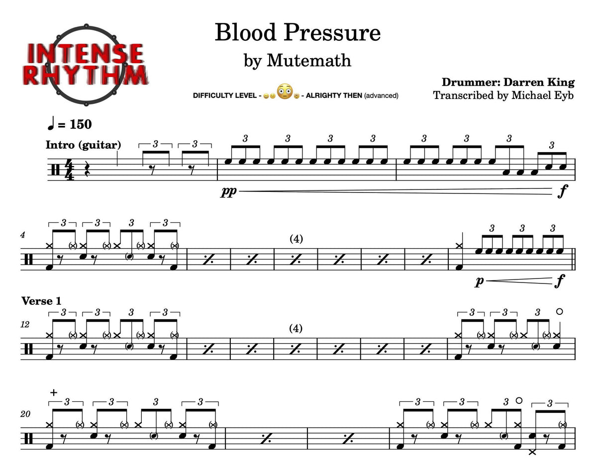 Blood Pressure - Mutemath - Drum Sheet Music - Intense Rhythm Drum ...