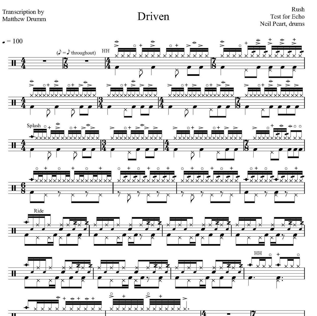 Driven - Rush - Drum Sheet Music - Drumm Transcriptions – DrumSetSheetMusic