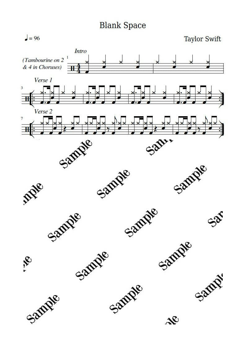 Blank Space (Taylor's Version) - Taylor Swift - Drum Sheet Music ...